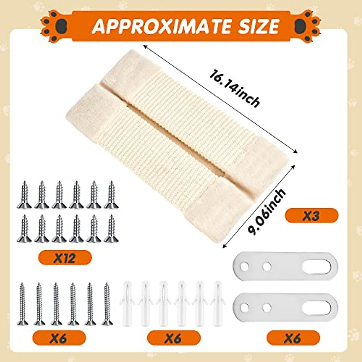 3 Pack Corner Pet Scratch Pad Mounted Corner Wall Cat Scratcher Hanging Sisal Cat Scratch Pad Vertical Anti Scratching Cat Wall Protector with Wall Fixings for Door Couch, 16 x 9 Inches