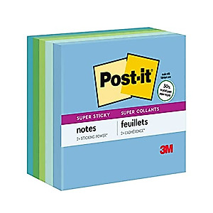 Post-it Super Sticky Recycled Notes, 3x3 in, 5 Pads, 2x the Sticking Power, Poptimistic, Bright Colors, 30% Recycled Paper (654-5SST)