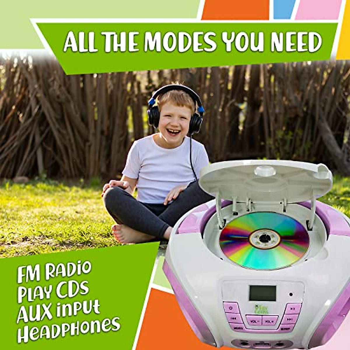 TinyGeeks Tunes Kids Boombox CD Player for Kids New 2023 + FM Radio + Batteries Included + Cute Pink Radio cd Player with Speakers for Kids and Toddlers