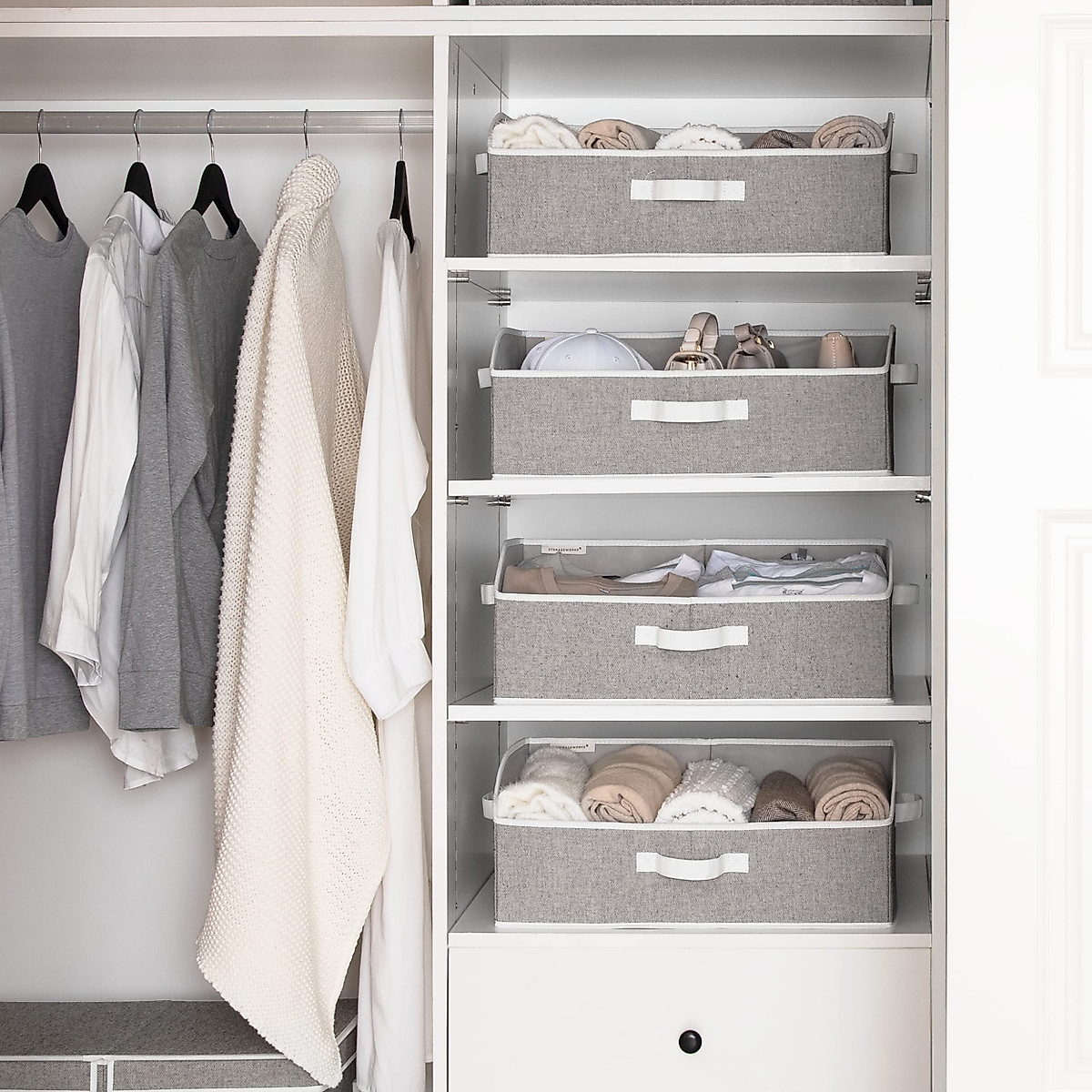 StorageWorks 3-Pack Foldable Trapezoid Storage Bins with 2-Pack Rectangle Closet Baskets