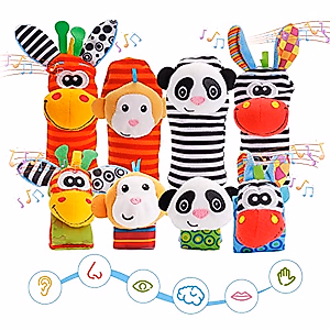 FancyWhoop Baby Socks Toys Wrist Rattle and Foot Finder 8 PCS Developmental Early Educational Toys Set Gift for Infant Newborn Girl Boy 0-3 3-6 Months