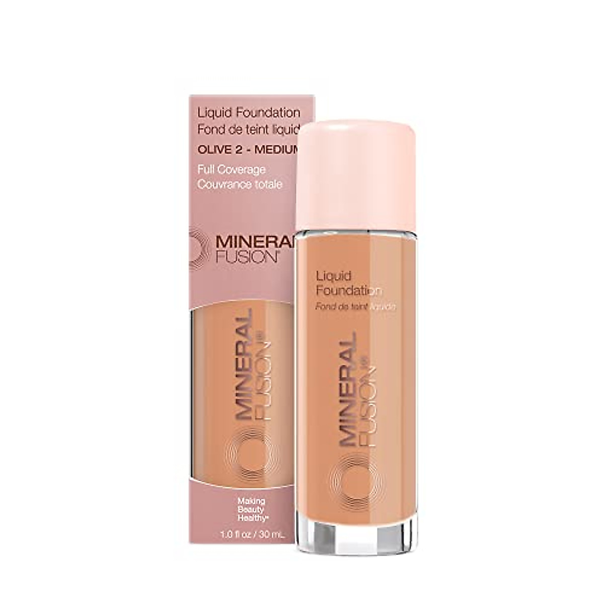 Mineral Fusion Full Coverage Foundation, Liquid Foundation - Olive 2- Olive Complexion w/Green Undertones, Lightweight Matte Finish, Up to 12 Hr Hydration, Hypoallergenic & Vegan, 1 fl. oz