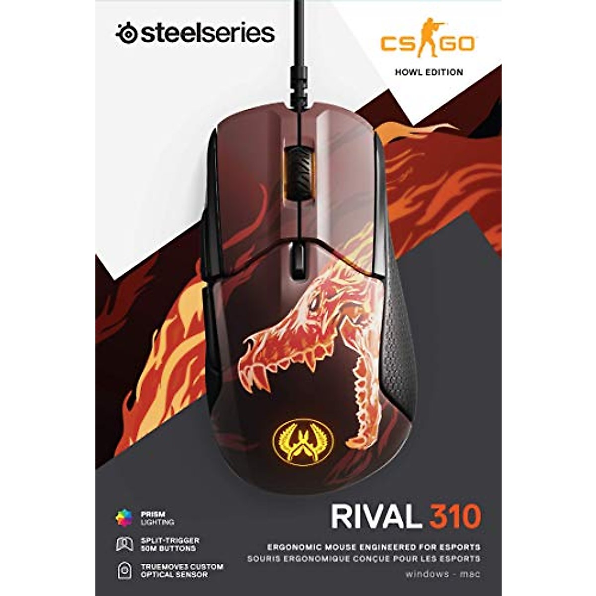 SteelSeries Rival 310 CS:GO Howl Edition Gaming Mouse - 12,000 CPI TrueMove3 Optical Sensor - Split-Trigger Buttons - RGB Lighting