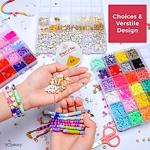 TOYSURY 10800 Pcs Clay Bead Bracelet Kit 48 Color Round Flat Clay Beads for Jewelry Bracelet Making Kit Beads Set Heishi Beads DIY Arts and Crafts Gifts for Girls