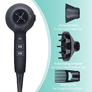 1875w Professional Tourmaline Hair Dryer,Negative Ionic Salon Hair Blow Dryer,DC Motor Light Weight Low Noise Hair Dryers with Diffuser & Concentrator & Comb