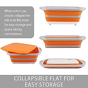 Large Collapsible Cutting Board(4.22 Gal/16L), Foldable Camping Sink with Colander, BBQ Prep Tub with Lid, Multifunction Dish Basin for Kitchen, Bowl, Vegetable and Fruit, Storage Basket for Picnic
