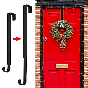 Wreath Hanger for Front Door, Adjustable Wreath Hanger from 15 to 25 Inches Wreath Hangers, 20 lbs Larger Door Upgrade Wreath Hanger (Black)