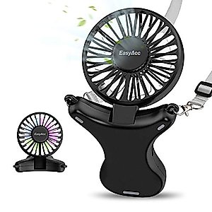 Necklace Fan, EasyAcc Hand Free Fan Rechargeable Fan 3 Speed 3-17 Hours Adjustable 100° Angle Personal Fan Built-in Night Light USB Fan Cooling Fan for Camping Outdoors Travel - Black