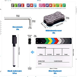 Glarks 8Pcs 10x12inch Colorful Acrylic Film Directors Clapboard Set, Plastic Film Clapboard Cut Action Scene Clapper Board with 5 Marker Pens, Hex Wrench and Blackboard Eraser