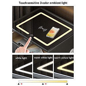 REVIAM Bedside Table with Wireless Charging Station Living Room End Table Bedroom Side Table with Sensor LED Lights (Color : A 2-Drawers, Size : C+Audio+Fingerprint)