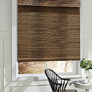 LANTIME Wood Window Shades Blinds, Lined Blackout Bamboo Roller Shades, Easy Installation for Home and Garden, Pattern 9