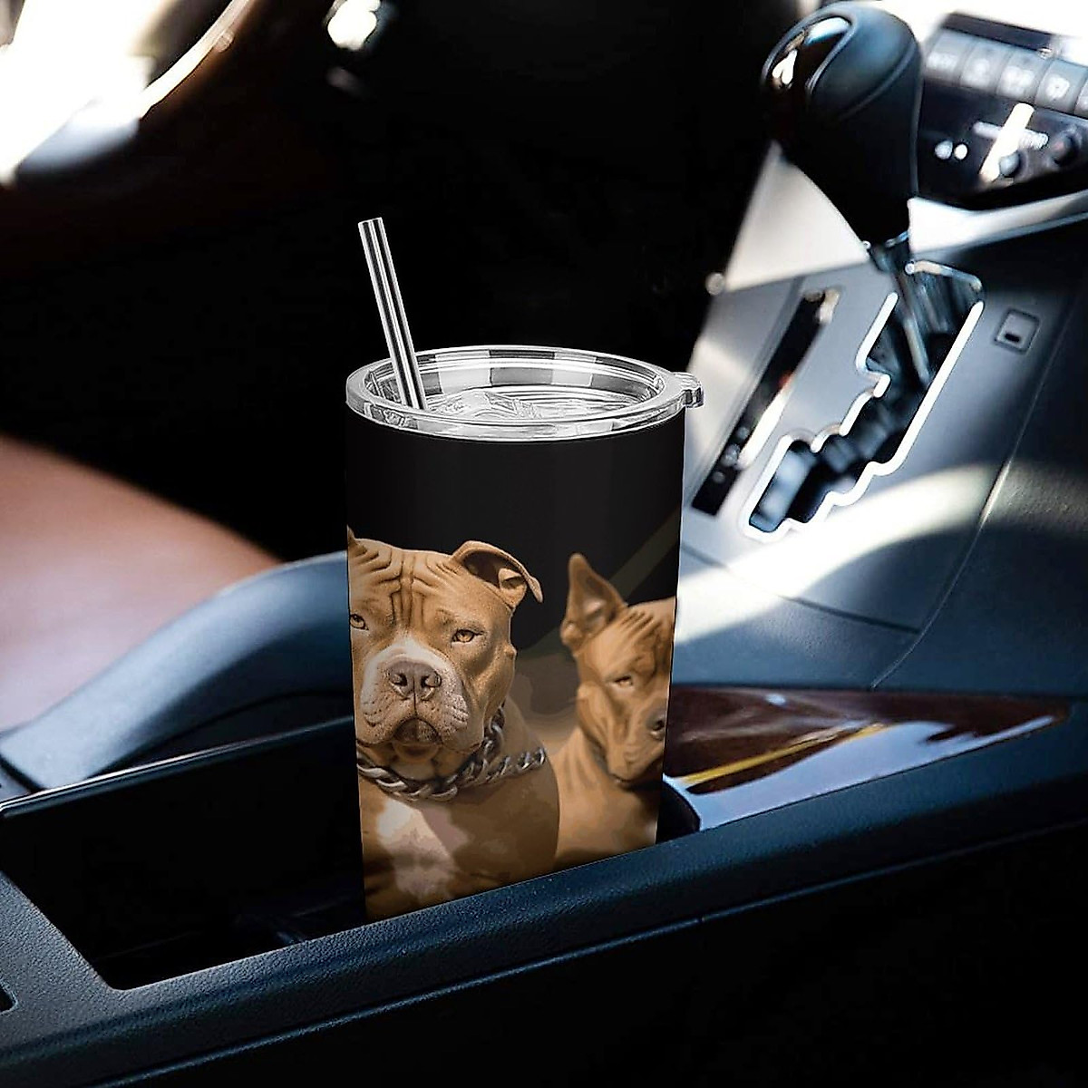 Stainless Steel Insulated Travel Mug with Lid Spill Proof Car Tumbler Cup Pitbull Dogs Printed Camping Cups for Coffee Tea Thermos Keeps