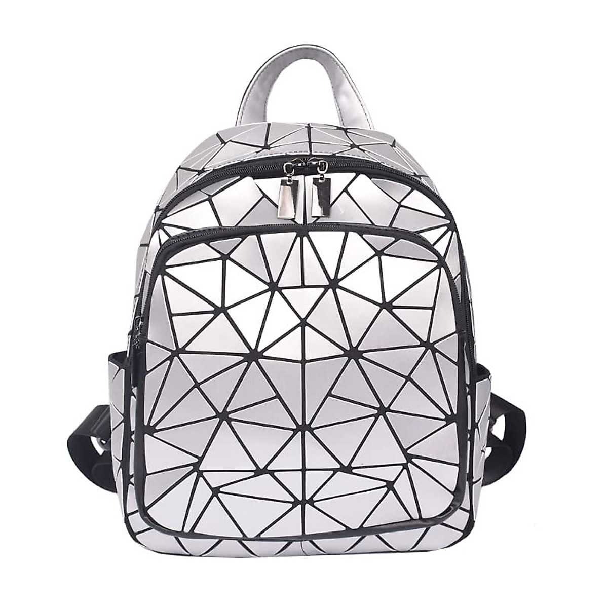 Geometric Luminous Ladies Backpack Wallet Holographic Reflective Backpack Diamond Travel Backpack (Silver)