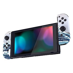 eXtremeRate DIY Replacement Shell Buttons for Nintendo Switch & Switch OLED, The Great Wave Soft Touch Custom Housing with Full Set Button for Joycon Handheld Controller - Console Shell NOT Included