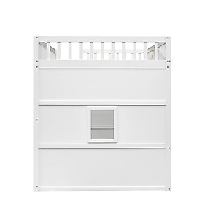 Harper & Bright Designs Full Size House Loft Bed for Kids, Wood Full Loft Bed with Door and Windows House Design, Playhouse Bed Full with Underbed Space for Girls Boys Bedroom, White +Grey