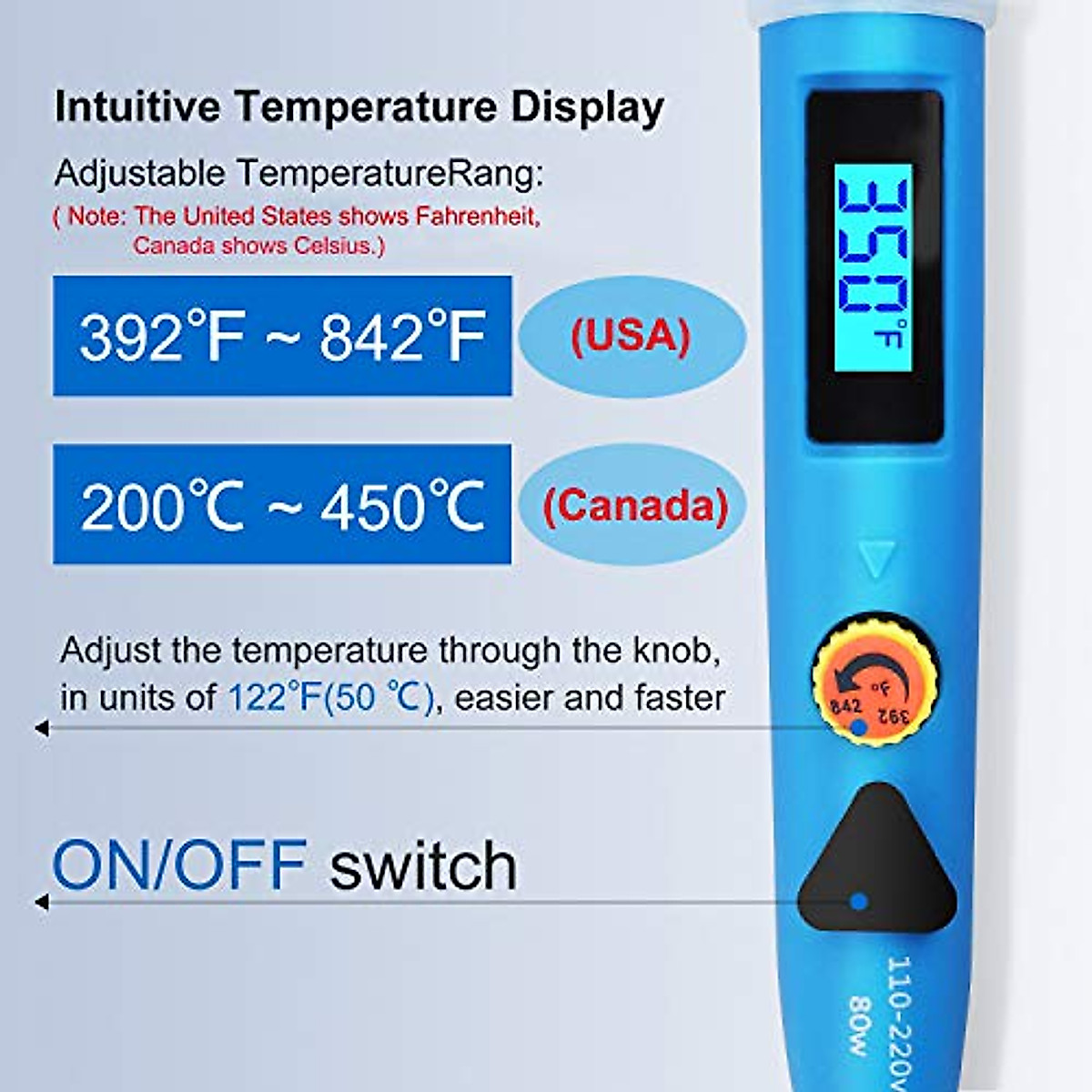 Electronics Soldering Iron Kit - 80W Digital LCD Solder Gun with ON/OFF Switch Adjustable Temperature Controlled and Fast Heating Thermostatic Design Welding Tools for DIY Welding Circuit Board (80W)
