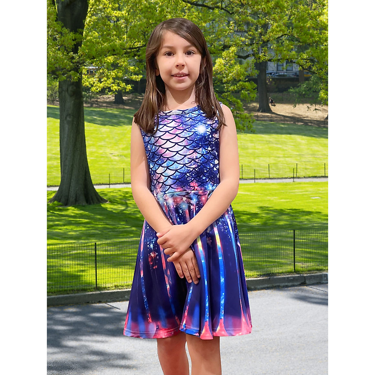 Funnycokid Girls Mermaid Dresses Summer Sundress Kids Sleeveless Outfit Birthday Dress Size 6 Size 7 Spring Twirl Clothes 6-7 Years