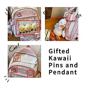 Kawaii Aesthetic Cute Back to School Backpack with Lovely Accessories and Pendant for Girls and Boys in 4 Colors (Yellow)