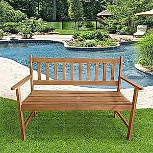 Outdoor Patio Bench Outdoor Patio Bench Wood Garden Bench with Armrests Sturdy Acacia Wood Front Porch Chair 705Lbs Weight Capacity Best Outdoor Wood Bench, Natural Oiled