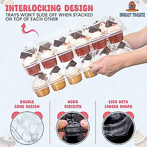 SWEET TREATZ - (10 Pc Set Plastic HI-DOME 24 Count Stackable Travel Cupcake Carrier with Detachable Lid. Clear STURDY Food Grade Plastic. Disposable or Reusable Cupcake Transport Container