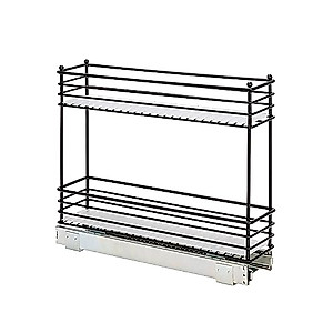 Household Essentials Narrow Sliding Cabinet Organizer, Two Tier Organizer, Matte Black, Great for Slim Cabinets in Kitchen, Bathroom and More, 5"