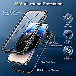 Humixx for iPhone 14 Pro Case Waterproof, Built-in 9H Lens & Screen Protector [IP68 Underwater][14FT Military Protection][360 Full-Body Shockproof][Dustproof] Case for iPhone 14 Pro 6.1'' -Black