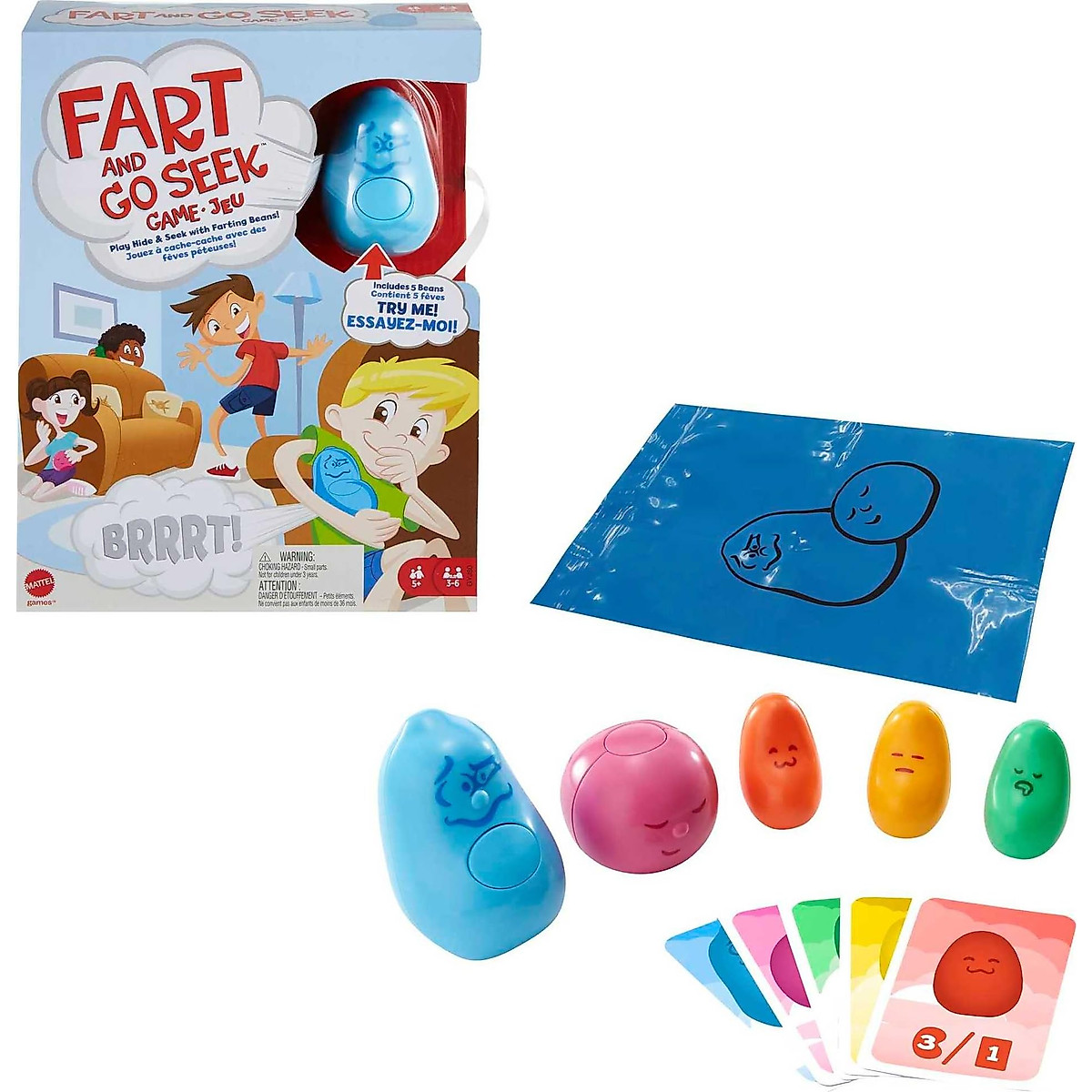 Mattel Games Fart and Go Seek Kids Game, Indoor & Outdoor Hide & Find Activity Game with Electronic Farting Beans