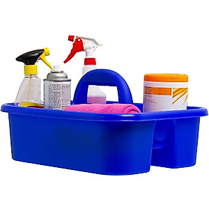 Akro-Mils 09185 Plastic Tote Tool & Supply Cleaning Caddy with Handle, (18-3/8-Inch x 13-7/8-Inch x 9-Inch), Blue (09185BLUE)