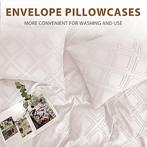 MUXHOMO Duvet Cover Queen Size - Beige Tufted Duvet Cover Set, Ultra Soft Boho Texture Bedding Set of 3 Pieces (1 Comforter Cover + 2 Pillowcases) with Double-Zipper Closure