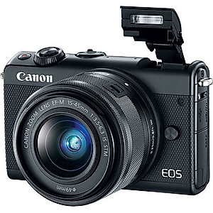 Canon EOS M100 Mirrorless Digital Camera (Black) w/EF-M 15-45mm f/3.5-6.3 is STM + Wide-Angle and Telephoto Lenses + Portable Tripod + Memory Card + Deluxe Accessory Bundle (Renewed)