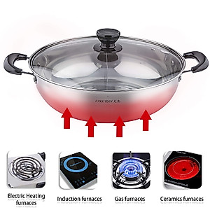 Lake Tian Stainless Steel Shabu Shabu Hot Pot, Dual Sided Yin Yang Hot Pot with Divider Include 3 Pot Spoons, 12 Inch 30 cm鸳鸯火锅