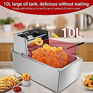6.34Qt Deep Fryer with Basket for Restaurant or Home Use, Stainless Steel Commercial Countertop Single Tank Oil Frying Pot with Temperature Control & Timer, Perfect for Fried Chicken, Nuggets & Fries