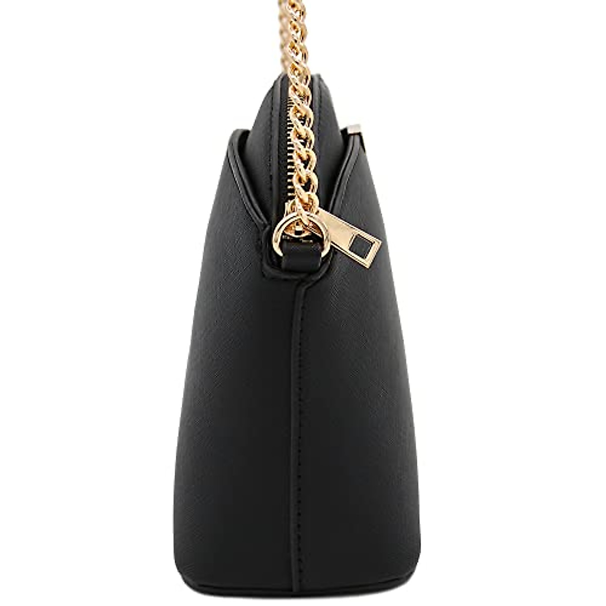 FashionPuzzle Saffiano Small Dome Crossbody bag with Chain Strap (Black)