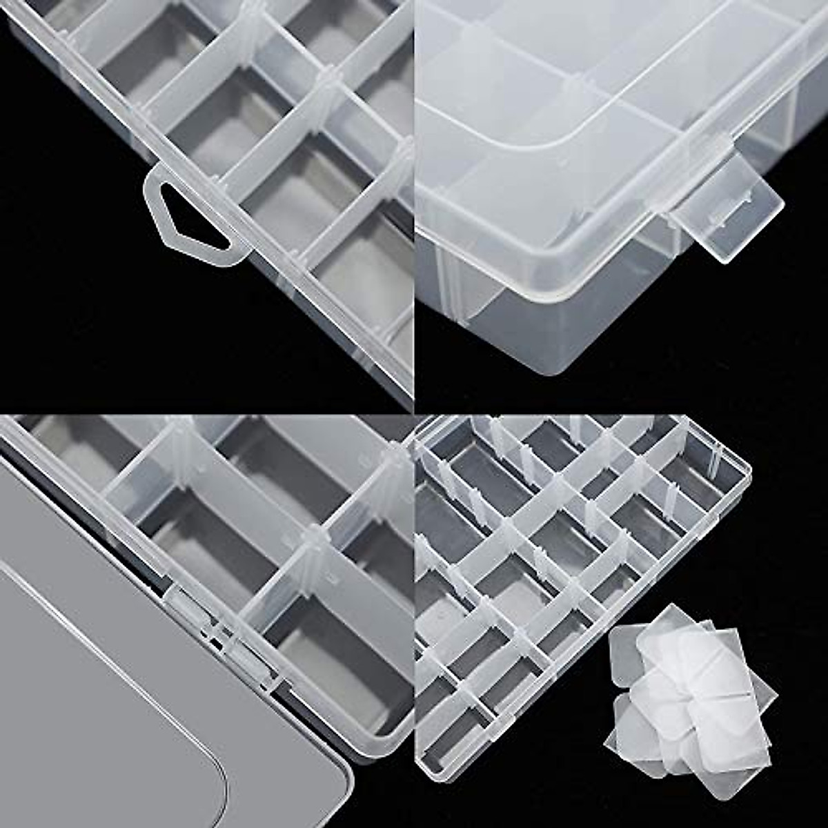 VIUJUH 36 Grids Clear Plastic Bead Organizer Jewelry Storage Box for Bead Storage, Felt Board Letters, Fishing Tackle, Loom Bands, Craft, Rock Collection with Adjustable Dividers (4 Packs)