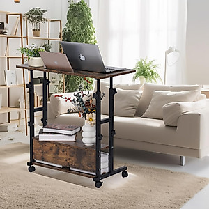 Small Standing Desk Adjustable Height, Mobile Stand Up Desk with Wheels, 32 Inch Portable Rolling Desk Small Computer Desk, Portable Laptop Desk Standing Table Sit Stand Home Office Desks Rustic