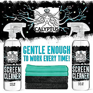 Calyptus Screen Cleaner Spray and Pixel Shining Screen Cloths Kit | Plant Based Power | USA Made | iPad, TV, Tablet, Computer, Monitor Cleaning, 16 Ounces + 2 Microfiber (Pack of 1)