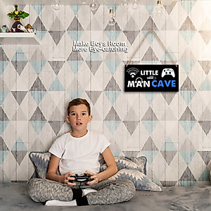 Little Man Cave, Gaming Wooden Door Sign for Gamer Room Decor, Boys Decorations for Bedroom Nursery Playroom Wall Art (5"x10") -A02