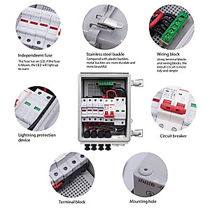 weideer 4 String PV Combiner Box and 20A Solar Charger Controller 12V/24V Adjustable LCD Display for Solar Panel System