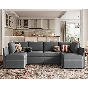 LINSY HOME Modular Sofa, Sectional Couch U Shaped Sofa Couch with Storage, Memory Foam, 6 Seat Modular Sectionals Sofa Couch with Chaise for Living Room, Dark Grey