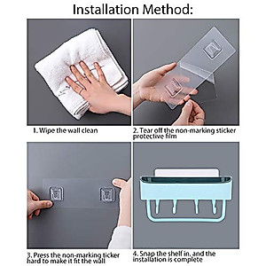 Shower Caddy Basket Shelf with Hooks, No Drilling Adhesive Wall Mounted Bathroom Shelf Shampoo Conditioner Bathroom Storage Organizer (blue)