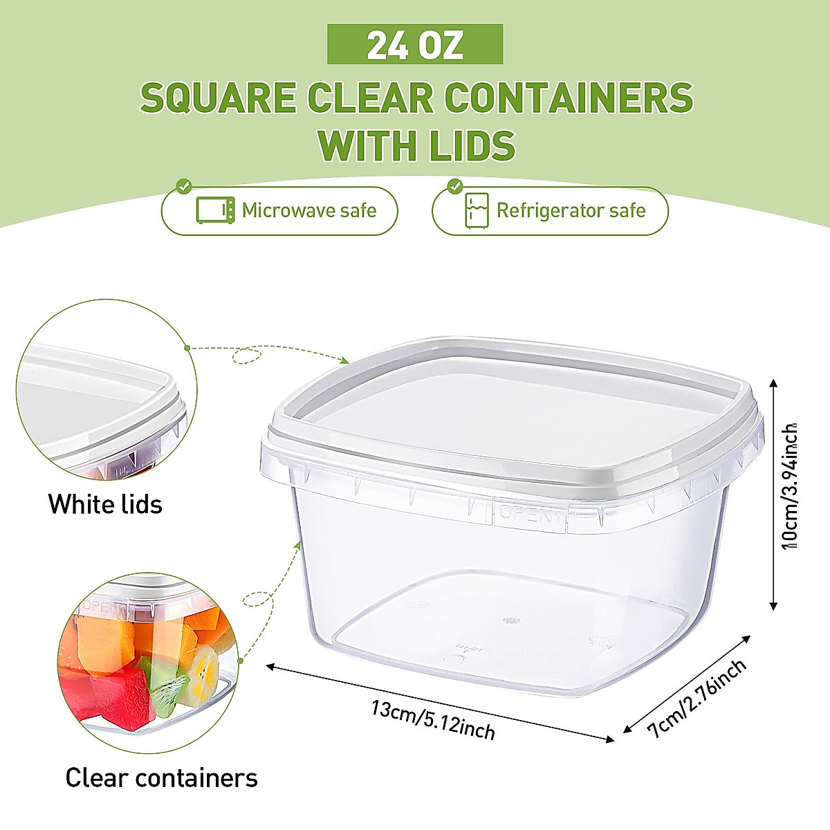 Blushtier 50 Pcs 24 oz Deli Containers with Lids Stackable Clear Square Food Storage Containers Freezer Containers Take Away Food Containers for Food Storage Leakproof Take out