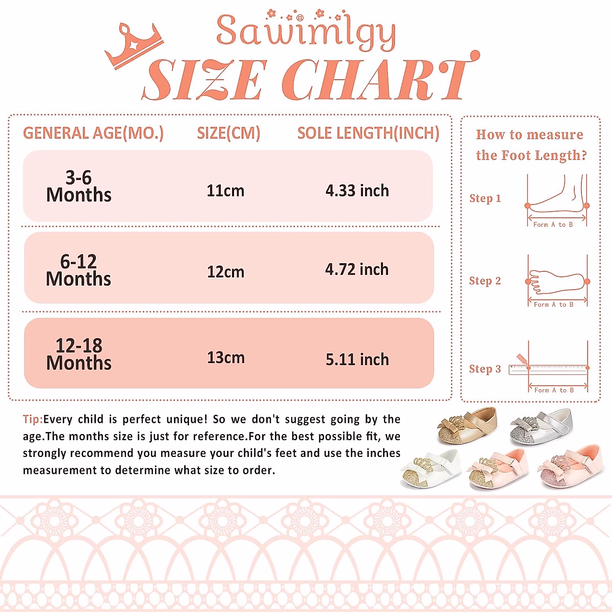 Sawimlgy Baby Girls Mary Jane Sequins Crown Flats PU Leather Wedding Party Princess Ballet Shoe Infant Rubber Sole Prewalker Toddler First Crib Shoes