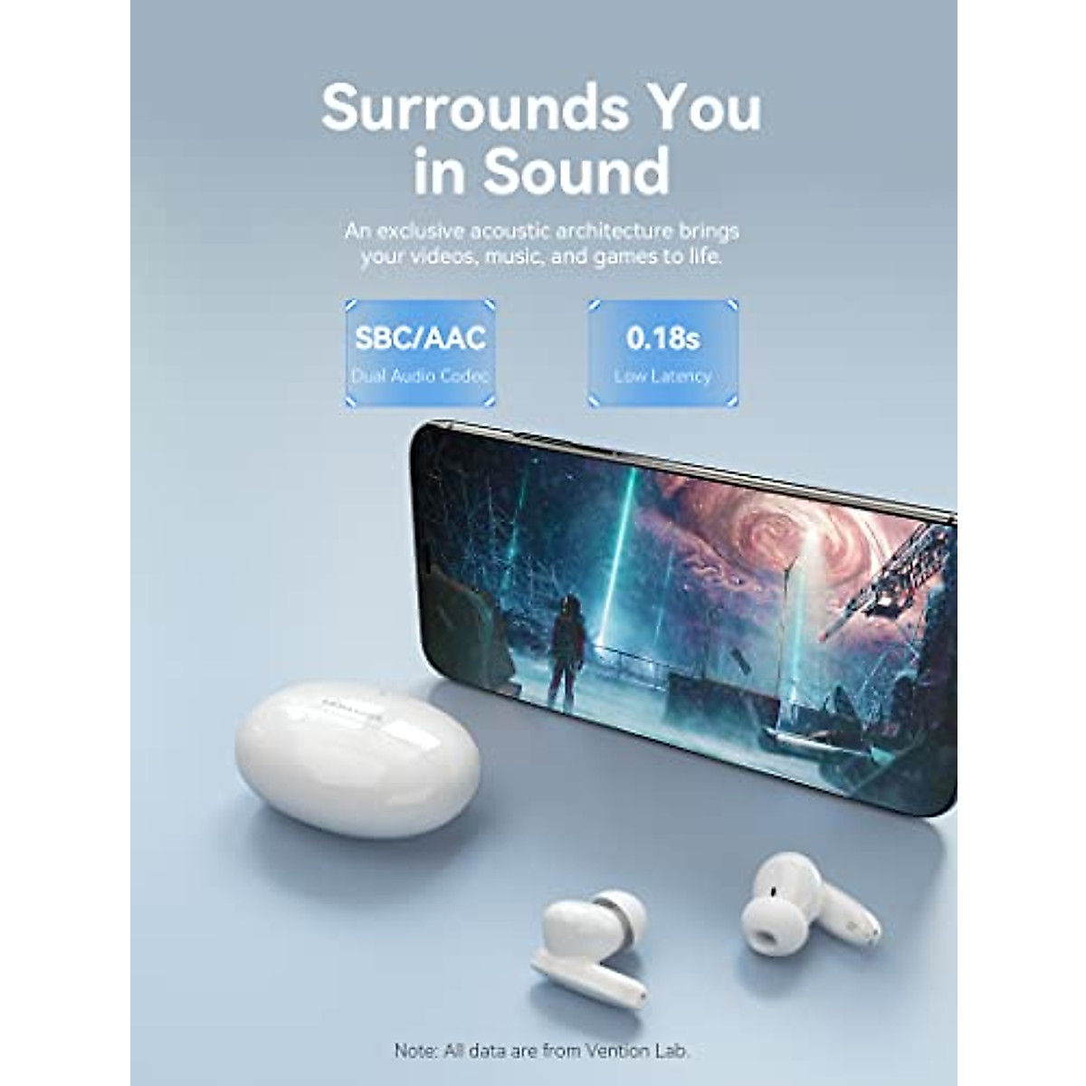 VENTION True Wireless Earbuds - Bluetooth 5.3 TWS Noise Cancelling Earbuds with Charging Case in-Ear Waterproof Sports Headphones with Built-in Microphone Ear Buds for iPhone Android Phone and Gaming