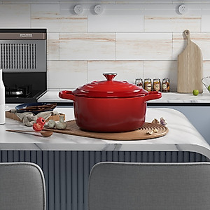 Miereirl 6 QT Enameled Dutch Oven Pot with Lid, Cast Iron Dutch Oven with Dual Handles for Bread Baking, Cooking, Non-stick Enamel Coated Cookware (Red)