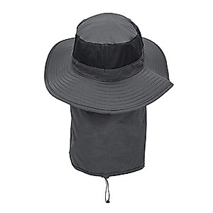 Outdoor Sun Hat UPF 50 Protection Waterproof Fishing hat Face Cover Summer Neck Flap Hat Dark Gray