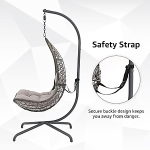 COBANA Hanging Egg Chair with Stand, Indoor Outdoor Patio Wicker Swing Chair with Cushion for Outside, Bedroom, Porch, Gray