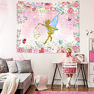 Floral Fairy Party Backdrop for Photography 7x5FT Polyester Pink Fairy Tale Flowers Fairy Party Decorations Backdrop Flower Wonderland Baby Shower Background Decoration Supplies Photo Booth YL097