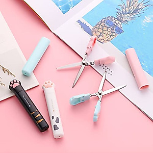 4 Pieces Cute Mini Scissors, Cartoon Cat Paw Stainless Steel Craft Scissors, Folding Stationery Scissors with Safety Cover, Portable Safety Scissors for Paper Cutting, Scrapbooking, Crafting