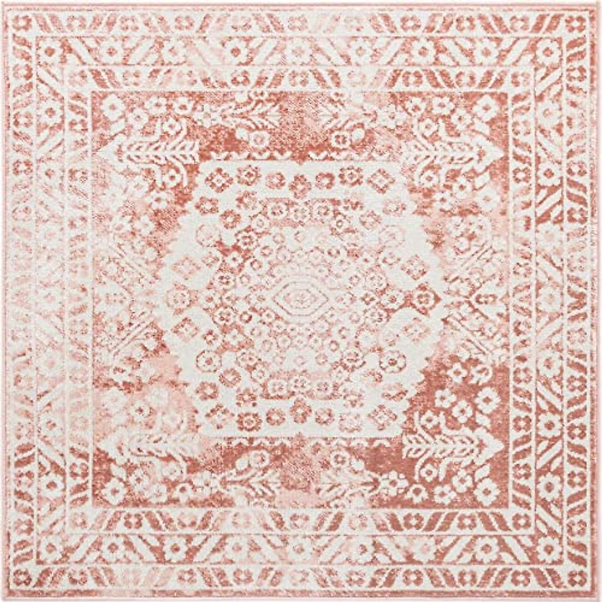Unique Loom Oxford Collection Area Rug - Sheldonian (4' Square, Pink/Ivory)