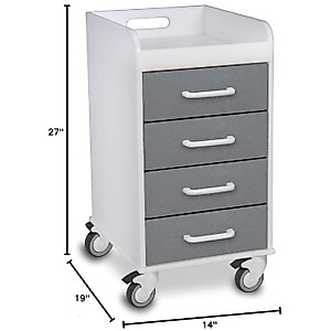 TrippNT 51088 Polyethylene Compact Locking Cart, 14" Width x 27" Height x 19" Depth, 4 Drawers, Silver Metallic